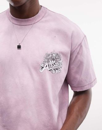AllSaints Avalon - T-shirt effet tie-dye &agrave; manches courtes et logo graphique imprim&eacute; au dos - Rose