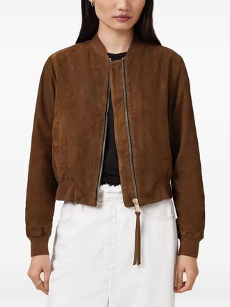 AllSaints veste en daim &agrave; fermeture zipp&eacute;e - Marron