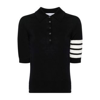 Thom Browne Blau Gestricktes Poloshirt mit Streifen - - Knitwear - Damen - Blau - XS