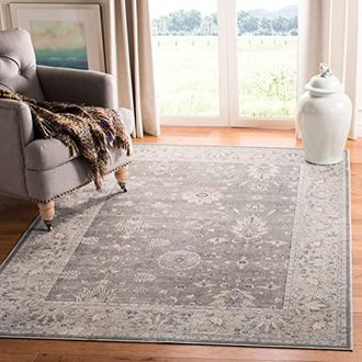 Safavieh Traditionell Teppich für Wohnzimmer, Esszimmer, Schlafzimmer - Vintage Collection, Kurzer Flor, Silber und Elfenbein, 122 X 183 cm
