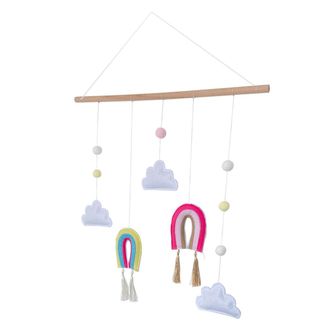 Hemobllo Kreativer Filz Wolkenanh&auml;nger mit Holzstab H&auml;ngende Kinderzimmer und Wohnraumdekoration Rosa Regenbogen Quasten f&uuml;r Fenster und Party