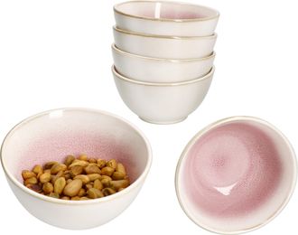 MamboCat 6er Set Reactive Glaze Paris Schale I 150 ml I Creme & Pink I Steingut-Schälchen für 6 Personen I kleine Bowl für Salat, Dessert, Dip, Snacks & Co