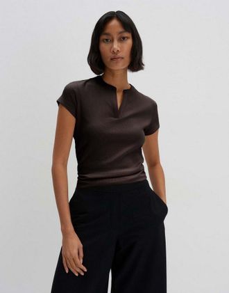 someday Kurzarmshirt Geripptes Shirt KLEOH DETAIL mit V-Ausschnitt