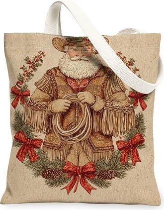 Generic Sacs fourre-tout en toile de P&egrave;re No&euml;l r&eacute;utilisables, l&eacute;gers et lavables avec bandouli&egrave;re en toile F, Beige, 13x15 Inch