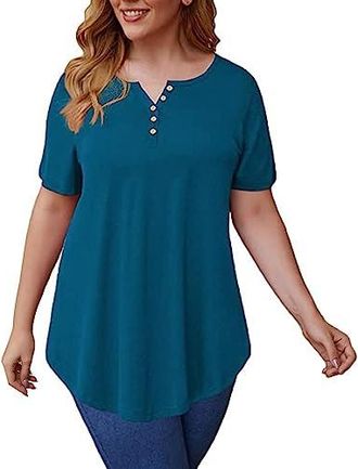 Generic T-shirt basique uni à manches courtes pour femme - Imprimé floral - 5 boutons - Décontracté - Tendance - Vêtements pour la vie quotidienne - Cadeaux d