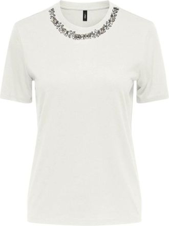 Only Only, Femme, Tops, Blanc, Taille: 40 FR T-shirt &agrave; col rond et manches courtes en coton-modal