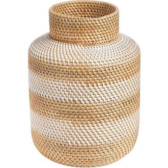 Beliani Beliani - Vase D&eacute;coratif Style Naturel en Rotin Tress&eacute; Beige et Blanc Renun
