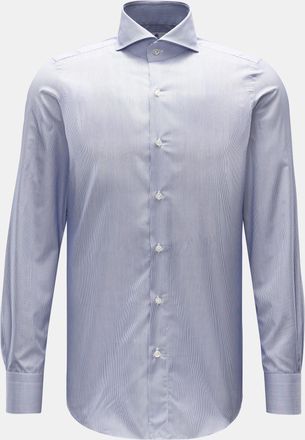 Finamore Herren - Business Hemd Sergio Milano Haifisch-Kragen dunkelblau/weiß gestreift