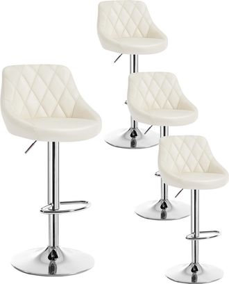 Woltu 4er Set Barhocker Bistrohocker Tresenhocker Barstuhl Höhenverstellbar, Drehbar, Sitzfläche aus Kunstleder, verchromter Stahl Cremeweiß BH23cm-4