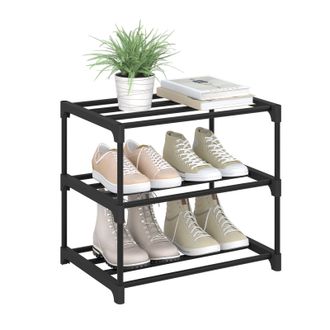 Woltu Schuhregal schmal 3 Ebenen, Schuhorganizer Schuhaufbewahrung platzsparend, offener Schuhschrank Metall, f&uuml;r 6 Paar Schuhe, Eingang, Flur, Wohnzimmer, 