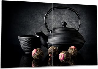 Wallario Herdabdeckplatte/Spritzschutz aus Glas, 2-teilig, 80x52cm, für Ceran- und Induktionsherde, Japanisches Tee-Set