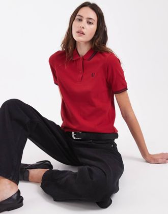 Fred Perry kurz&auml;rmliges Polohemd mit Doppellinien-Logo in Rot