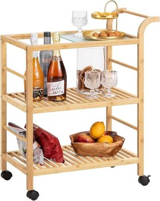 SoBuy SVW24-N Chariot de Service &agrave; Roulettes, Desserte de Cuisine Roulante, &Eacute;tag&egrave;re de Cuisine, Meuble de Rangement &agrave; 3 Niveaux avec Poign&eacute;e, pour Cuisine