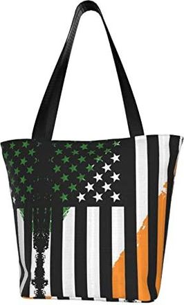 AOOEDM Drapeau am&eacute;ricain irlandais sac fourre-tout r&eacute;utilisable femmes sac &agrave; main d&eacute;contract&eacute; sacs &agrave; bandouli&egrave;re pour faire les courses &eacute;picerie voyage &agrave; lex