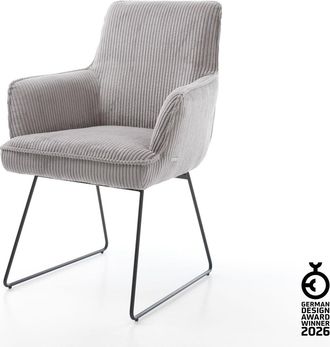 DELIFE Esszimmerstuhl Heira-Flex mit Armlehnen Cord Silbergrau Kufengestell Schwarz Taschenfederkern, Esszimmerst&uuml;hle