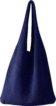 Generic Sac à main en maille, sac à provisions en maille creuse, sac de plage tricoté, sac à bandoulière pour femme, bleu, Taille unique