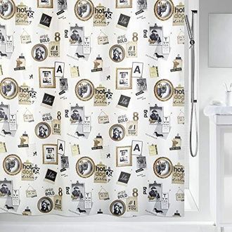 Spirella Anti-Schimmel Duschvorhang - Anti-Bakteriell, waschbar, wasserdicht - Polyester, Pose 180x200cm, Schwarz-Gold