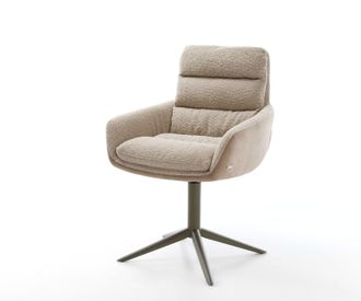 DELIFE Drehstuhl Abelia-Flex mit Armlehnen Materialmix Schlamm Fu&szlig;kreuz Effektfinish Titan 360&deg; drehbar Wippfunktion, Esszimmerst&uuml;hle