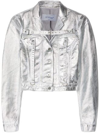 Off-white veste crop &agrave; effet m&eacute;tallis&eacute; - Argent