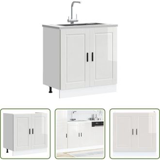 vidaXL vidaXL Hochglanz-Wei&szlig; - Sp&uuml;lenunterschrank Porto Hochglanz-Wei&szlig; 80x46x81,5 cm