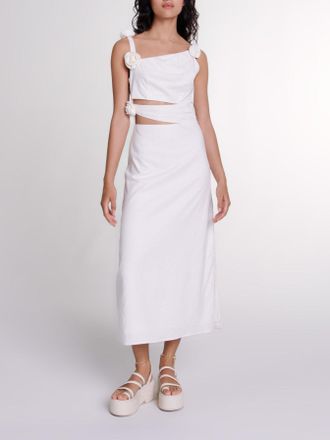 Maje Langes Leinenkleid Mit Lochmuster - Wei&szlig; - Gr&ouml;&szlig;e 38 - Maje