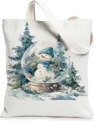 Generic Sac fourre-tout fantaisie en toile motif bonhomme de neige, sac de courses r&eacute;utilisable, l&eacute;ger et lavable, pour voyage, plage, pique-nique, 33 x 38,1 