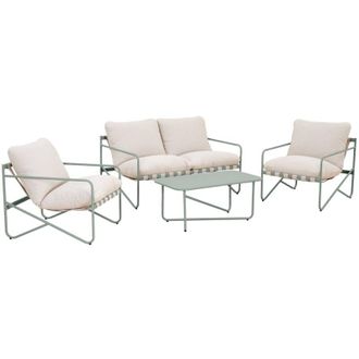 Sweeek Salon de jardin 4 places avec table en m&eacute;tal. avec dossier et assise maintenus par des sangles Kaki / Beige