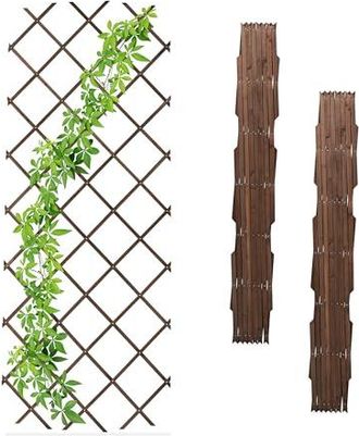 Relaxdays Rankgitter ausziehbar, 3er Set, Rankhilfe Kletterpflanzen, 180x90 cm, Garten, Balkon, Terrasse, Holz, braun