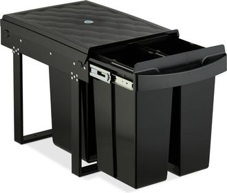 Relaxdays Einbaumülleimer, 3 Fächer, 20l, 2X 10l, HBT: 41,3 x 34 x 51,8 cm, ausziehbar, Müllsystem Unterschrank, schwarz
