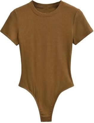 Generic YUJIEBB Body d&eacute;t&eacute; &agrave; manches courtes et col rond pour femme, tricot, extensible, mince, 14 couleurs, C5, M