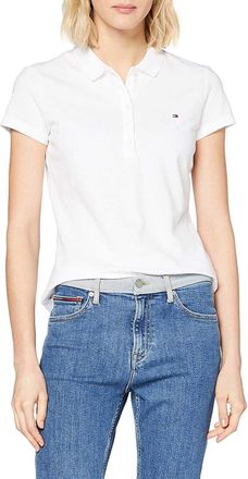 Tommy Hilfiger Damen Poloshirt, Slim Passform, Baumwolle, Classic White, XXL
