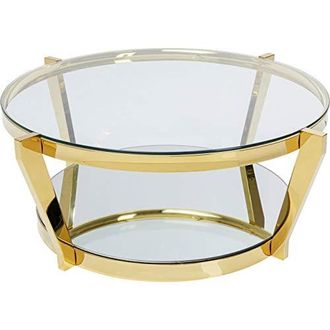 Kare Design Design Couchtisch Monocolo, Gold, 90cm Durchmesser, Wohnzimmertisch, Beistelltisch, Edelstahl Gestell, ESG-Glas Tischplatte, rund, 38x90x90 cm (H/B/T)