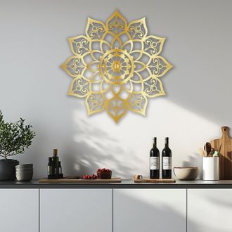 Generic Schwarze Mandala-Lotus-Wandkunst aus Metall, gro&szlig;e Schwarze und goldene Wanddekoration aus Metall f&uuml;r das Wohnzimmer, Moderne Mandala-Lotus-Kunstskulp
