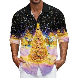Generic Chemise de No&euml;l pour homme - F&ecirc;te de fin dann&eacute;e - Manches longues - Impression darbre de No&euml;l et neige - Chemise d&eacute;contract&eacute;e &agrave; manches longues avec c