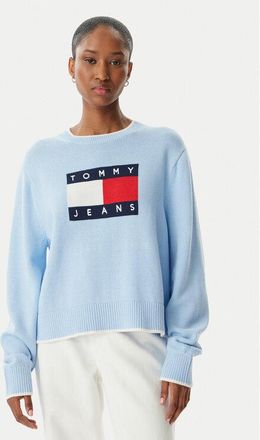Tommy Jeans Pullover Intarsia Flag Badge DW0DW22316 Hellblau Relaxed Fit