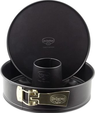 Dr. Oetker Springform mit Flach- und Rohrboden Ø 28 cm, Kuchenform mit Flachboden, runde Backform aus Stahl mit Antihaftbeschichtung (Farbe: schwarz), Menge: 1 S