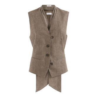 Brunello Cucinelli Gilet en lin ceintur&eacute; - Femme - Vestes - Brun - Taille: 44 FR