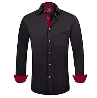 Generic Mode Homme, D&eacute;contract&eacute;, Couleur Unie, Personnalit&eacute;, Chemise &agrave; Manches Longues, Mode Jeunesse, Chemise Cardigan D&eacute;contract&eacute;e Chemise Homme Soie, rouge