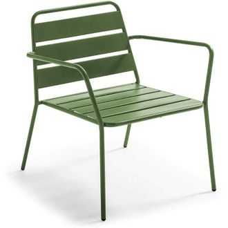 Oviala Fauteuil bas de jardin en m&eacute;tal vert cactus - Palavas