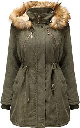 Generic Vestes pour femmes 2026 Manteau &eacute;pais grande taille chaud couleur unie hiver &agrave; capuche doubl&eacute; polaire veste avec poche lat&eacute;rale, vert militaire, M