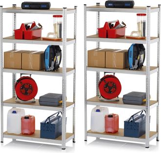 Easymaxx Schwerlastregal 2er-Set 180x90x40 cm | 1750 kg Traglast, 175 kg pro Ebene | Regal und Werkbank | Kellerregal, Lagerregal mit 10 verstellbaren Ablagen 