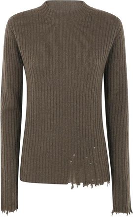 Uma Wang UMA Wang, Femme, Pulls, Vert, Taille: 42 FR Pull Col Montant C&ocirc;tel&eacute; Effet Us&eacute;