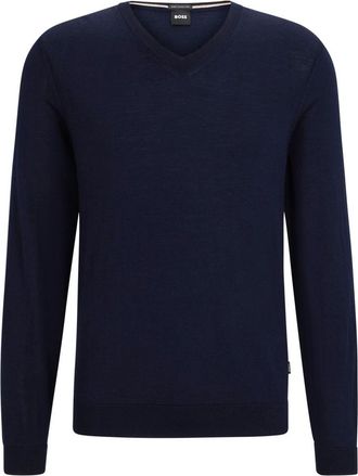 HUGO BOSS Leichter Pullover aus Schurwolle mit V-Ausschnitt in