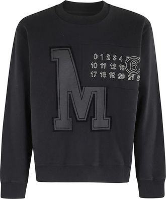 Maison Margiela Homme, Sweatshirts et sweats &agrave; capuche, Noir, Taille: S Logo Crewneck Cotton SweaT-shirt