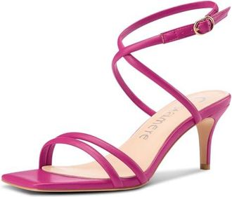 Castamere Femmes Mi Kitten Talon Heel Ouvert Carré Bout Sandales Lanières Cheville Lanières Croisées Danse Dress Cute Été 6.5 CM Heels Magenta 40 EU