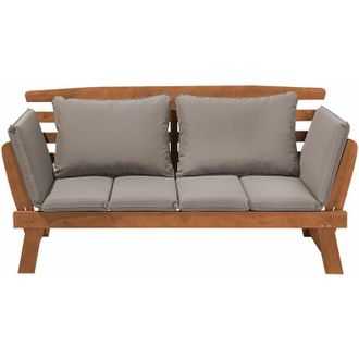 Beliani 2-Sitzer Gartensofa Hellbraun Eukalyptusholz 210 cm mit Verstellbaren Armlehnen Auflagen Taupe Modern Terrasse Sitzmöbel Außenbereich