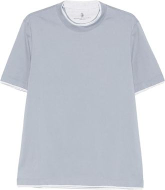 Brunello Cucinelli Homme, Tops, Bleu, Taille: 3XL T-shirt ras du cou en jersey de coton