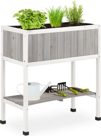Relaxdays Relaxdays Hochbeet Holz, Pflanzbeet auf Stelzen, HBT: 80,5 x 74 x 38 cm, Garten, Balkon & Terrasse, mit Folie, grau-wei&szlig;