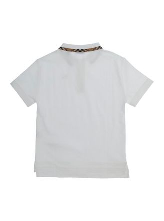 Burberry Boys Cotton Polo Shirt With Check Collar, White T-Shirts And Polos