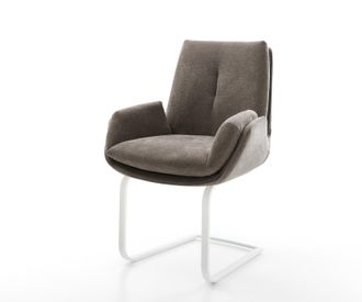 DELIFE Freischwinger Clea-Flex Strukturstoff Soft Taupe Freischwinger flach Wei&szlig;, Esszimmerst&uuml;hle
